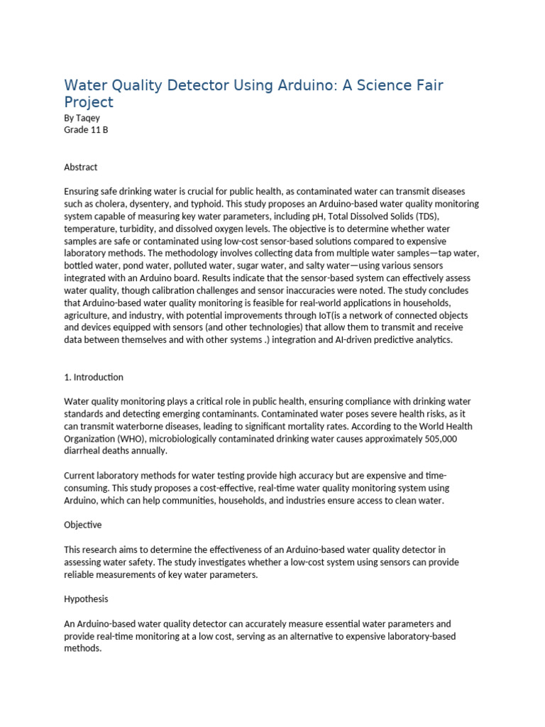 Water Quality Detector Using Arduino | PDF | Water Quality | Drinking Water