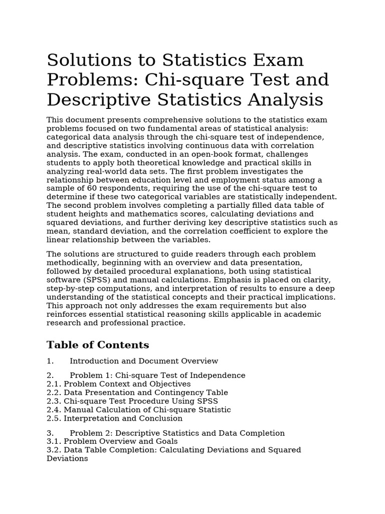 Chi-square & Descriptive Stats Exam Solutions | PDF | Statistics | Chi ...