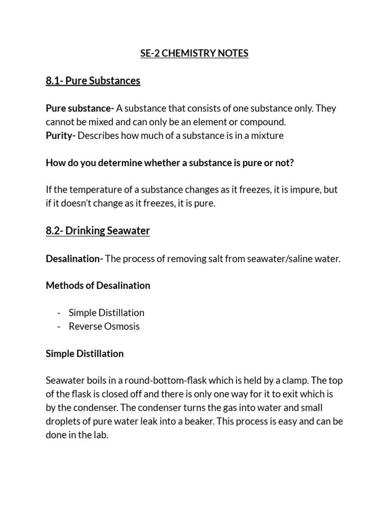 Chemistry Notes: Pure Substances & Reactions | PDF | Chemical Reactions ...
