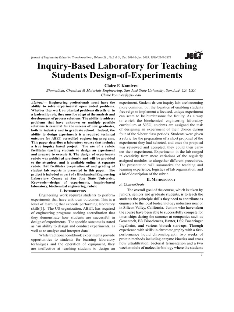 Inquiry-Based Laboratory For Teaching Students Design of Experiment ...