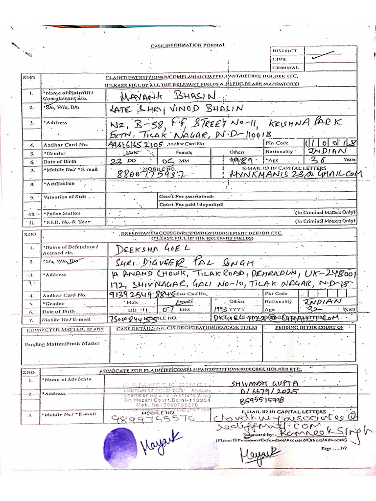 Mayank Bhasin Vs Deeksha Goel | PDF