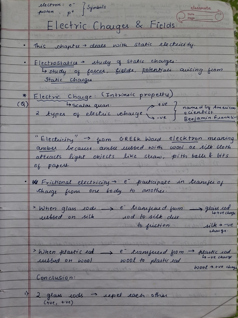 Electric Charges and Fields-Handwritten Notes | PDF