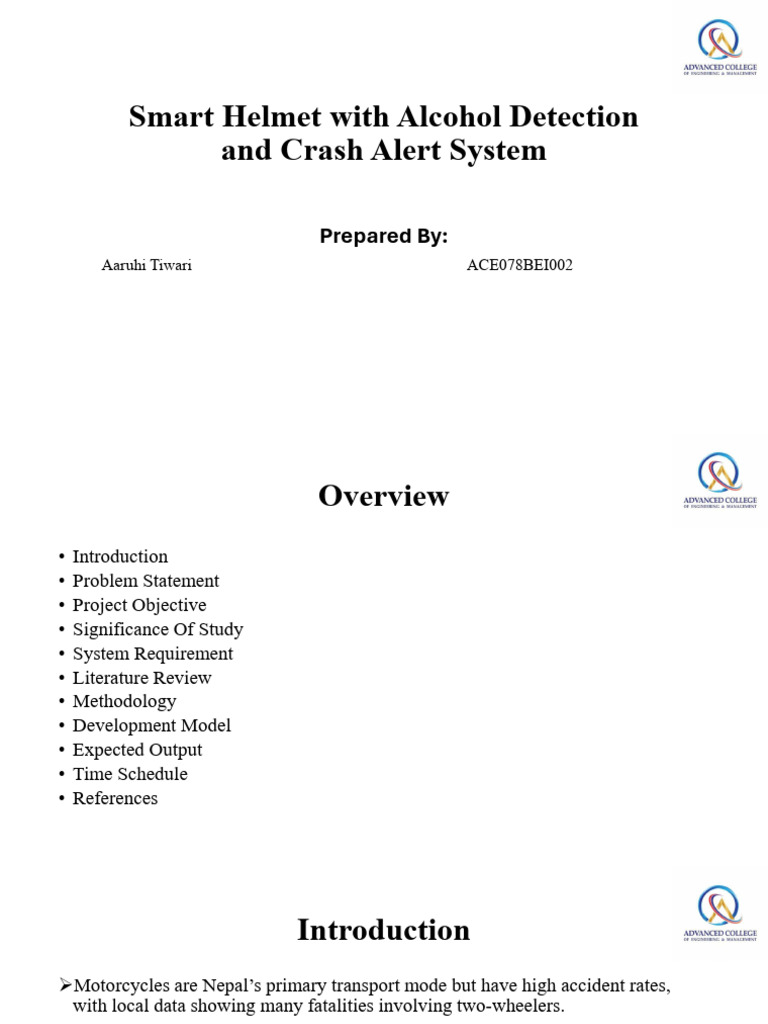 Smart Helmet With Alcohol Detection and Crash Alert System | PDF ...