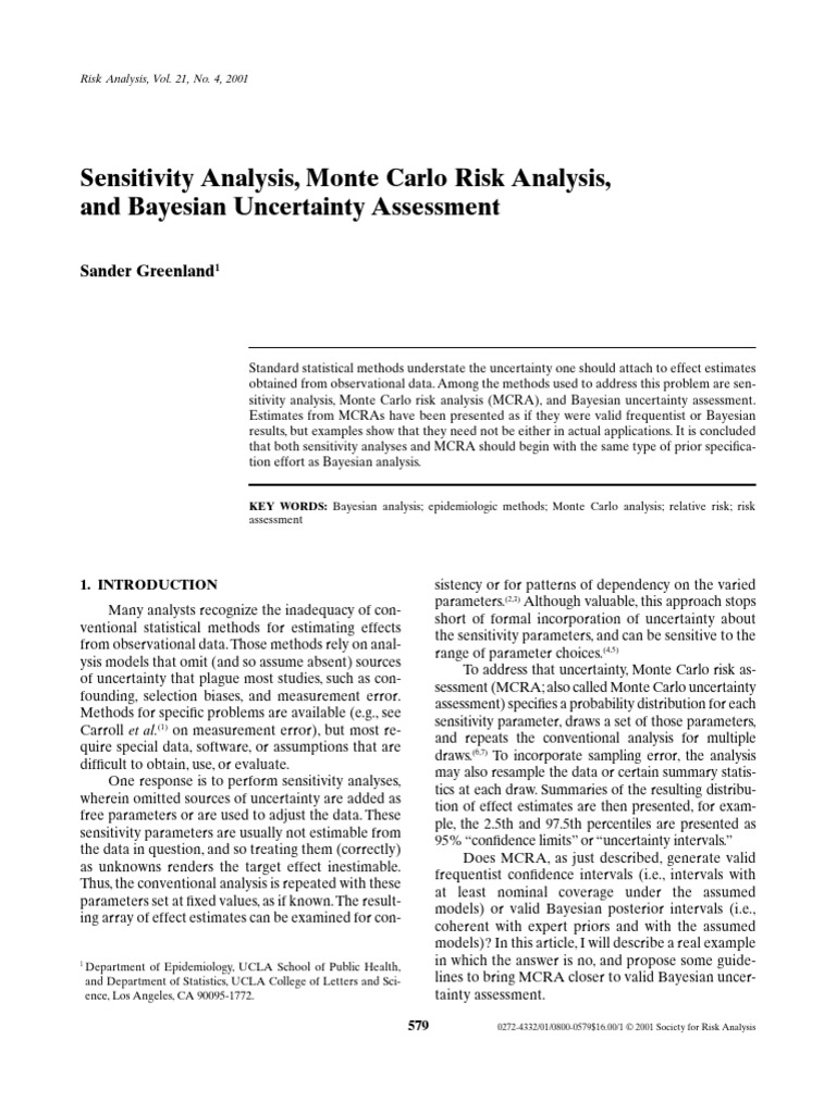 Sensitivity Analysis, Monte Carlo Risk Analysis | PDF | Bayesian Inference | Monte Carlo Method