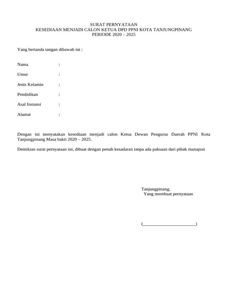 Surat Pernyataan Kesediaan Menjadi Balon | PDF