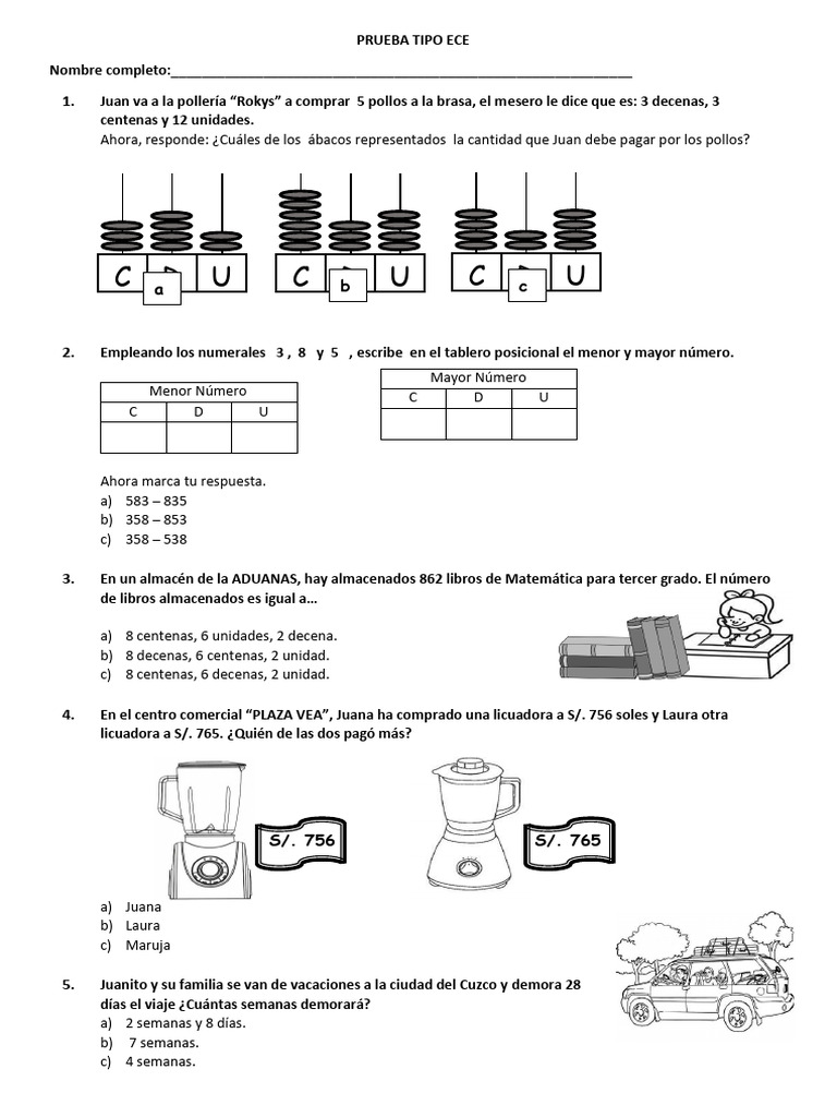 Prueba ECE Cuarto Grado | PDF