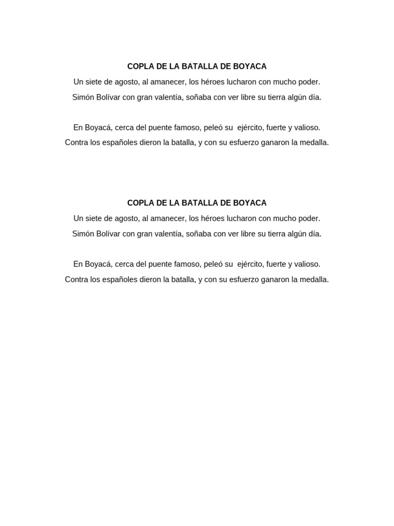 Copla de La Batalla de Boyaca | PDF