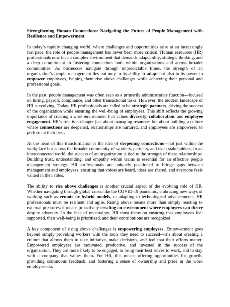 Strengthening HR Connections for Success | PDF | Human Resources ...