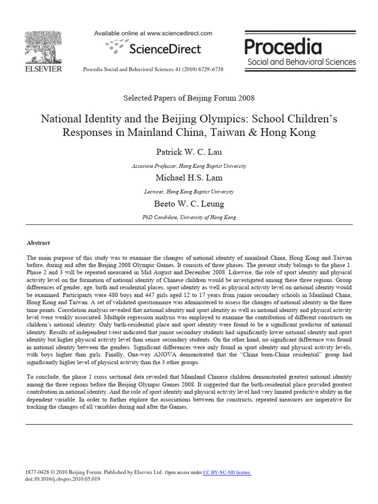 National Identity and The Beijing Olympics School Children's Responses ...