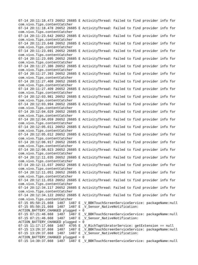 Vivo App Provider Errors Log | PDF | Computer Architecture | Computer ...