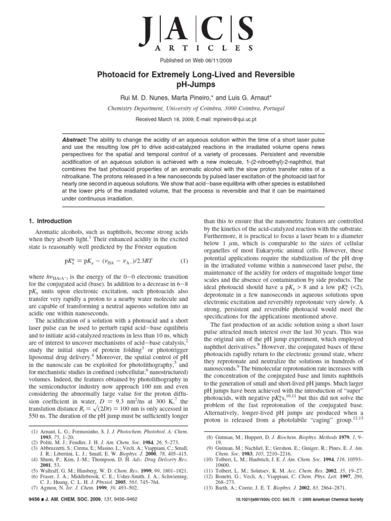Nunes Et Al 2009 Photoacid For Extremely Long Lived and Reversible PH ...