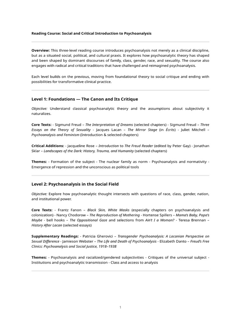 Critical Psychoanalysis Course | PDF | Psychoanalysis | Jacques Lacan