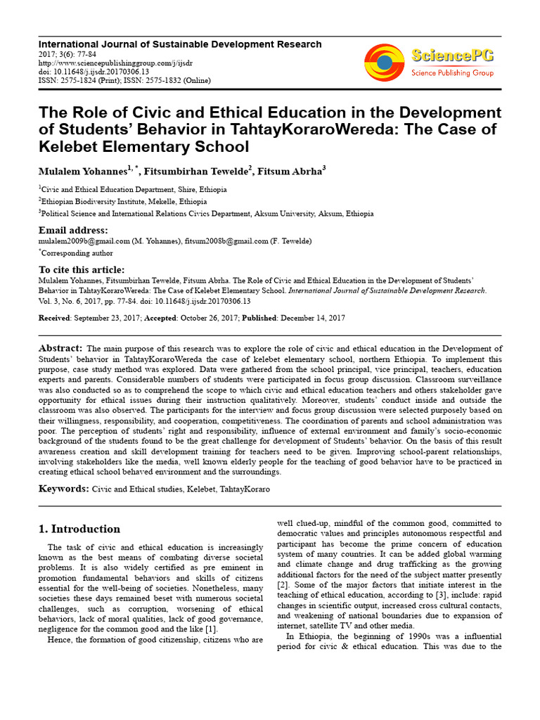 The Role of Civic and Ethical Education in The Development Pcdrtlmfra ...