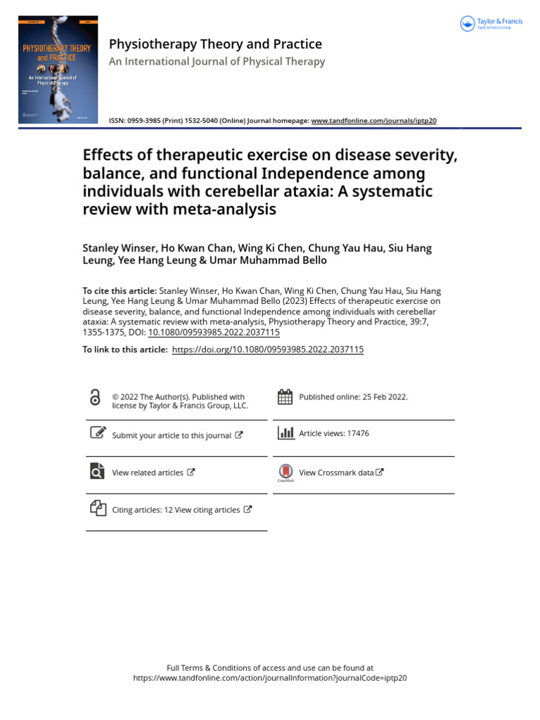 Effects of Therapeutic Exercise on Disease Severity Balance and ...