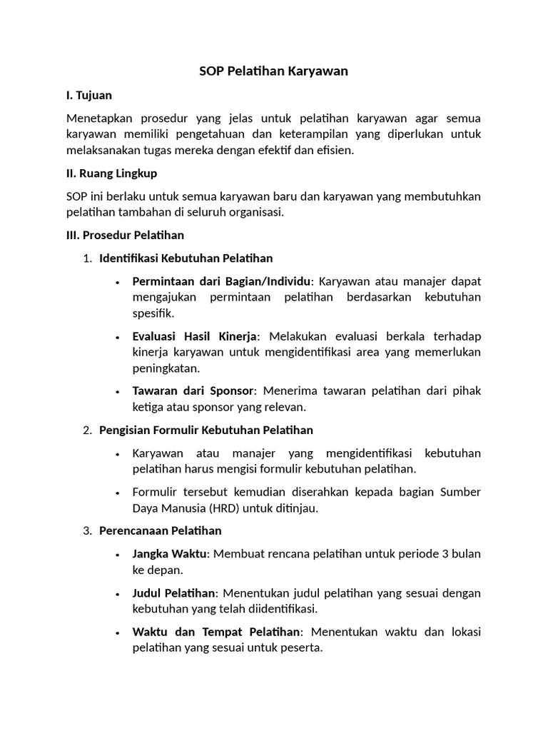 SOP Pelatihan Karyawan | PDF