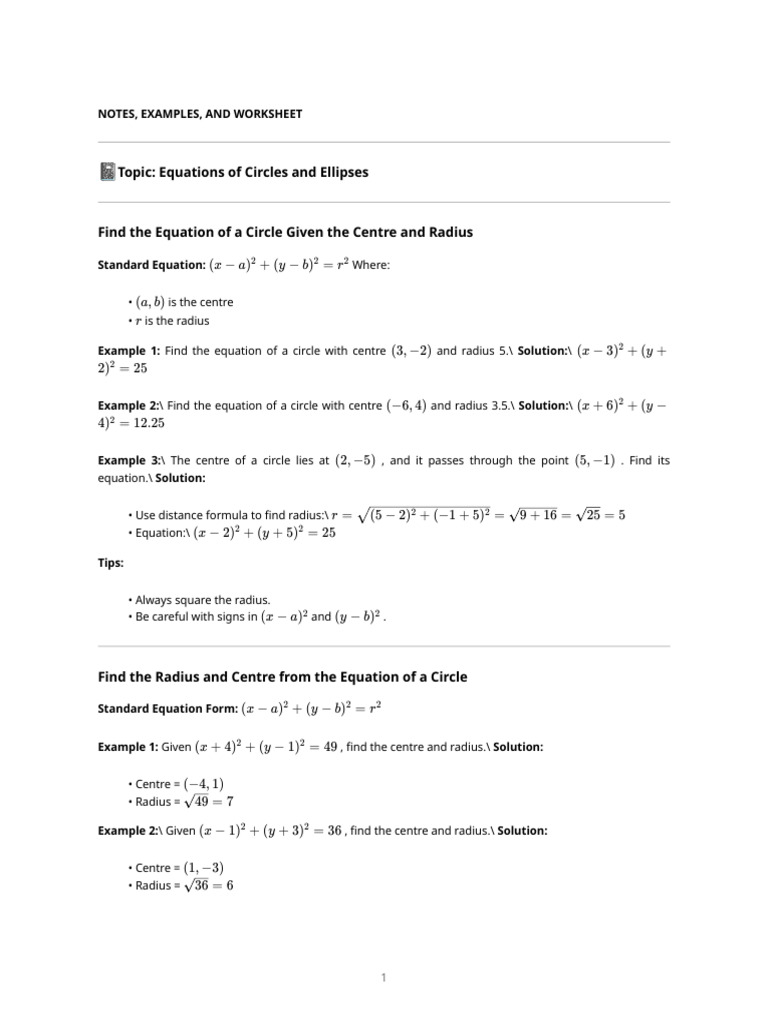 Circle and Ellipse Equations Guide | PDF | Ellipse | Circle