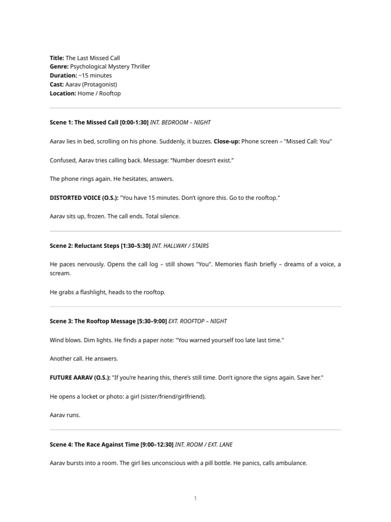 The Last Missed Call Script | PDF