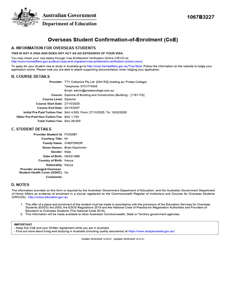 CoE Certificate (1067B3227) | PDF | Government | Government And Personhood