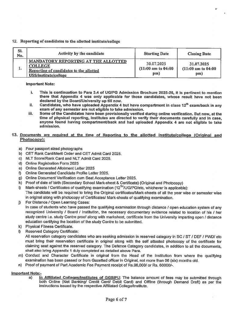 Candidate Reporting Guidelines for Admission | PDF