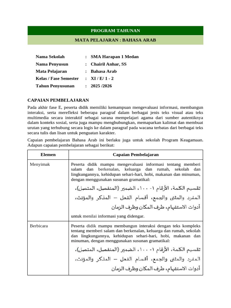 PROTA Bahasa Arab Kelas XI | PDF