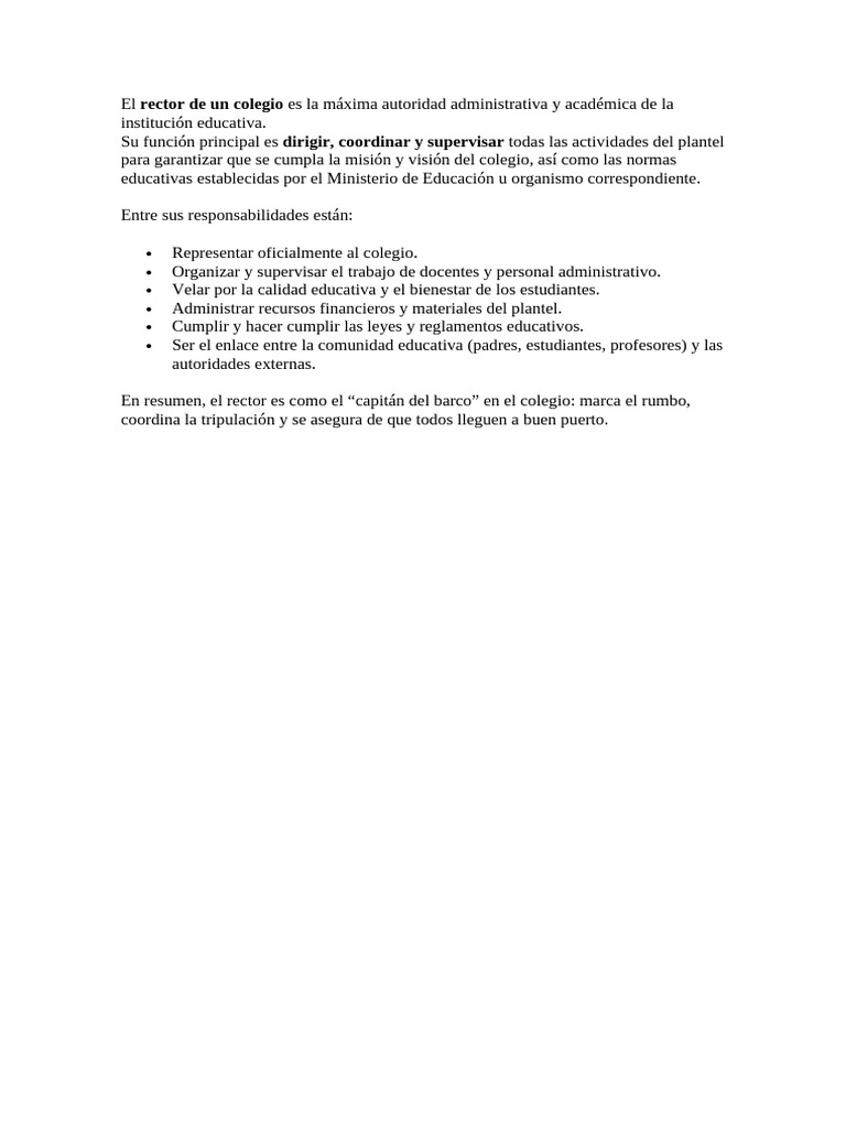 Funciones del Rector en un Colegio | PDF
