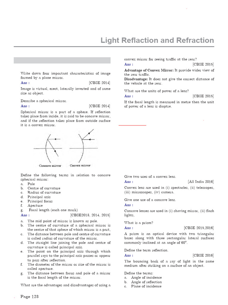 Light Reflection and Refraction Guide | PDF | Mirror | Optics