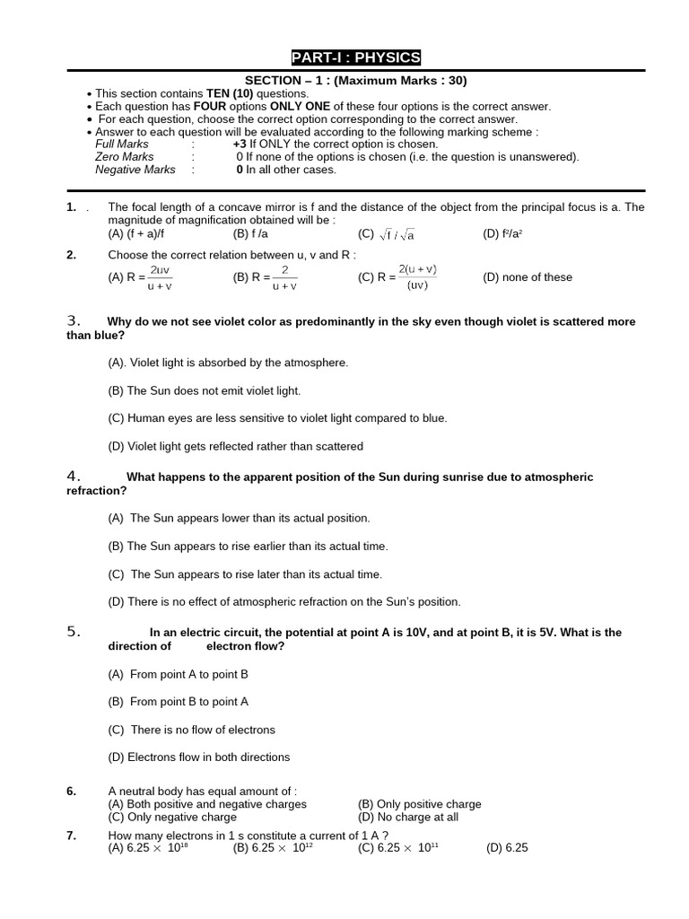 Physics Quiz: Multiple Choice Questions | PDF | Refraction | Light