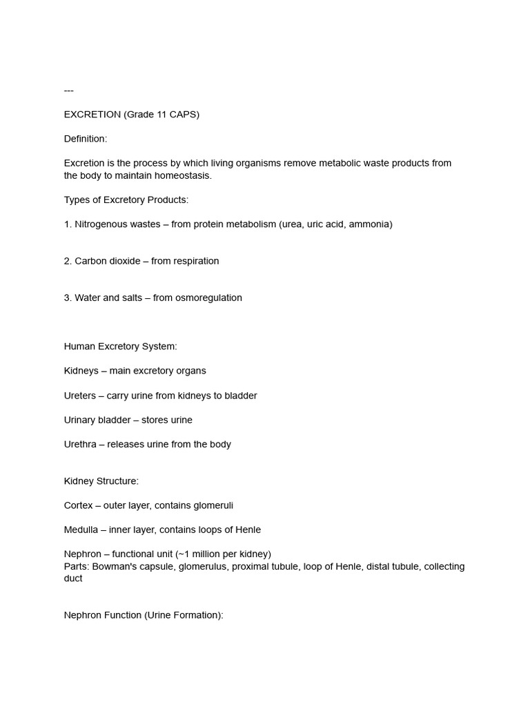Excretion and Cellular Respiration, Grade 11 Notes | PDF | Cellular ...