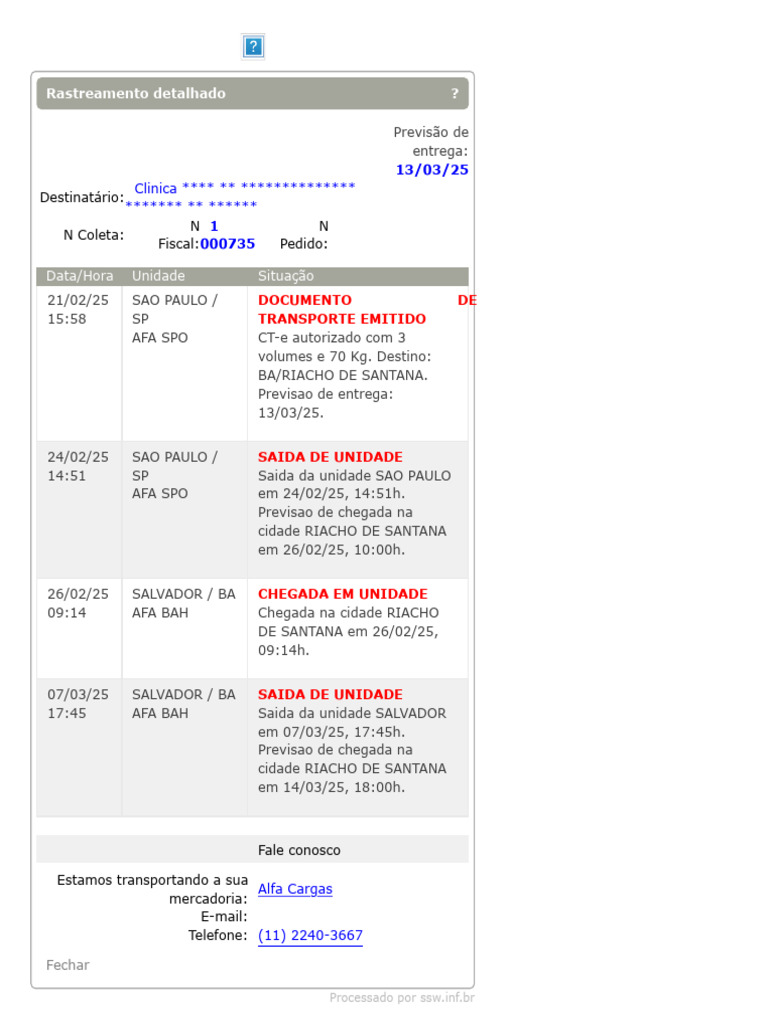 Rastreamento Detalhado - SSW Sistemas | PDF