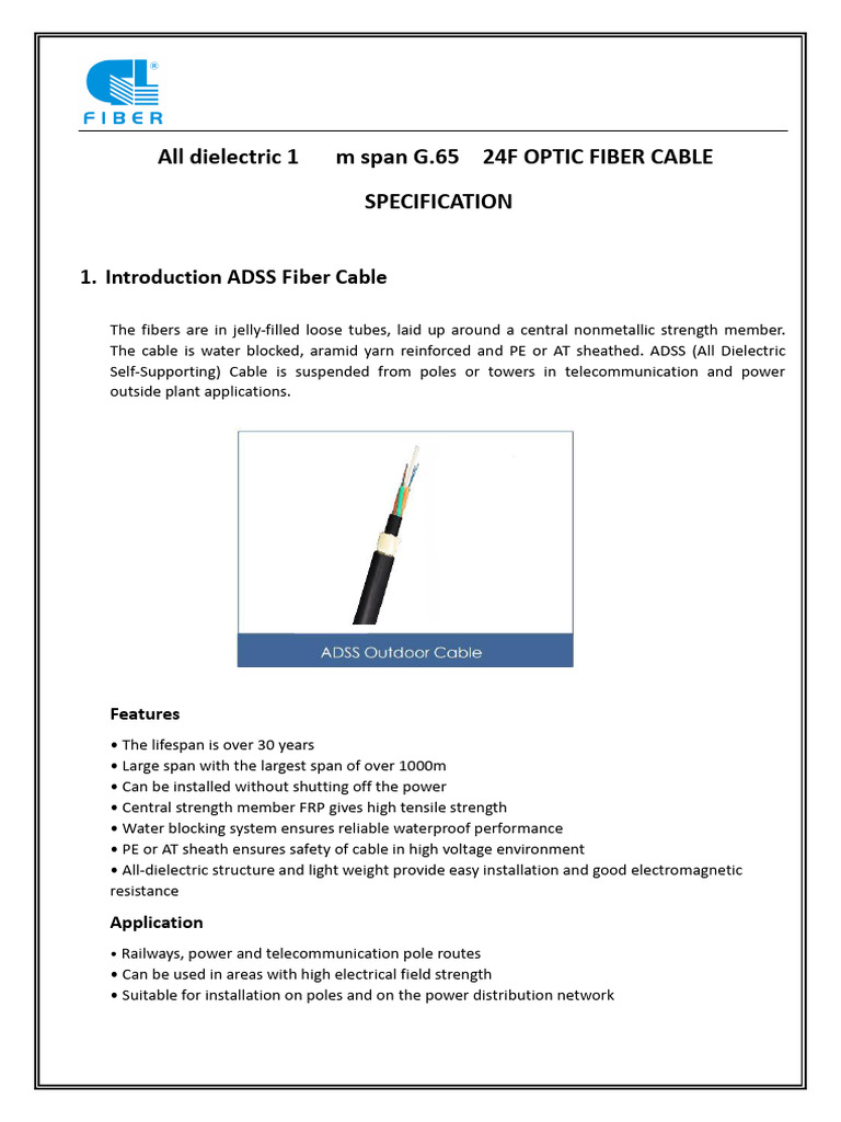 ADSS Fiber Cable Specifications Guide | PDF | Optical Fiber | Applied ...