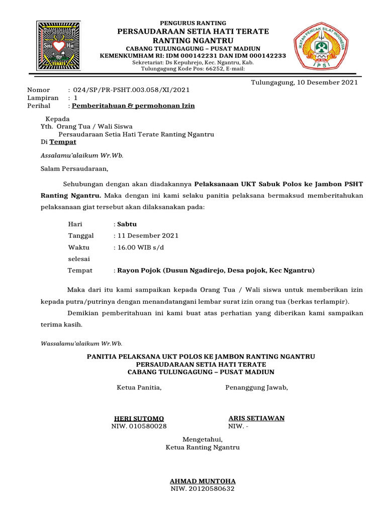 SURAT IJIN Kenaikan Sabuk Jambon | PDF