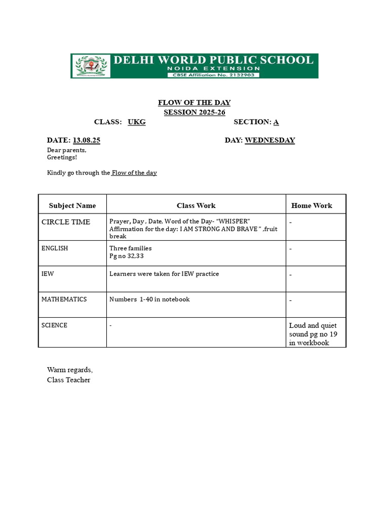 UKG Class Flow for August 13, 2025 | PDF