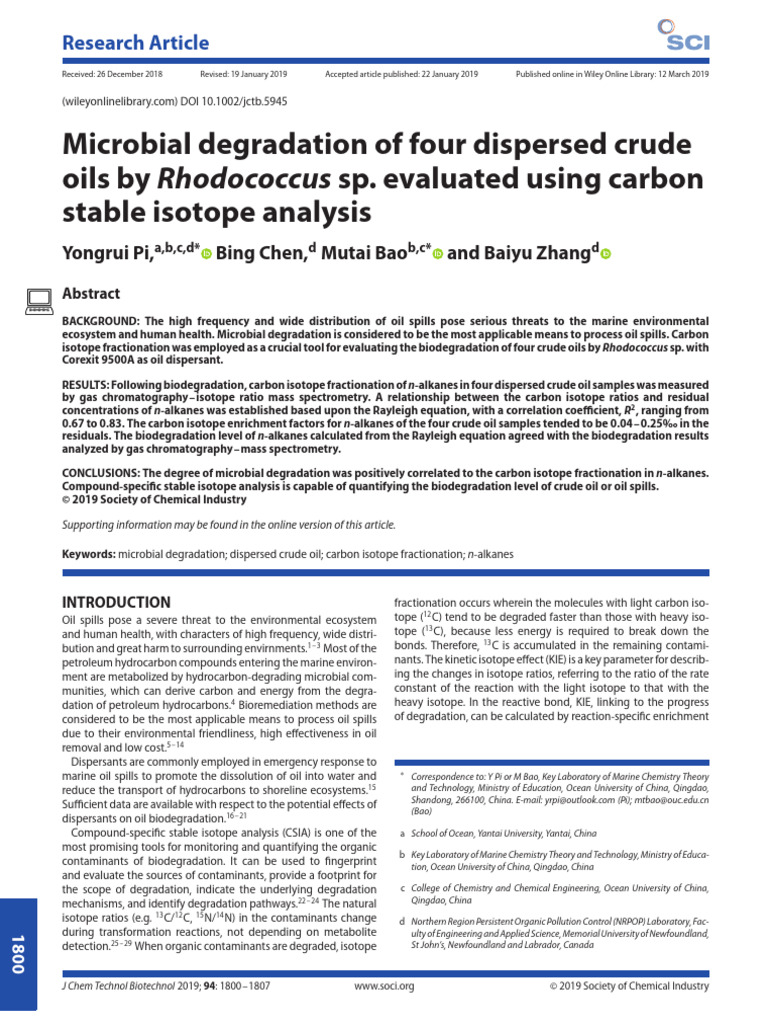 Microbial Oil Degradation via Isotope Analysis | PDF | Alkane | Gas ...