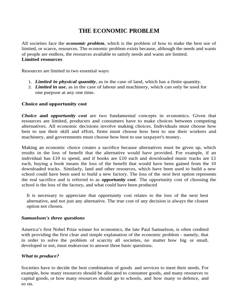 Understanding the Economic Problem | PDF | Supply (Economics) | Gross ...