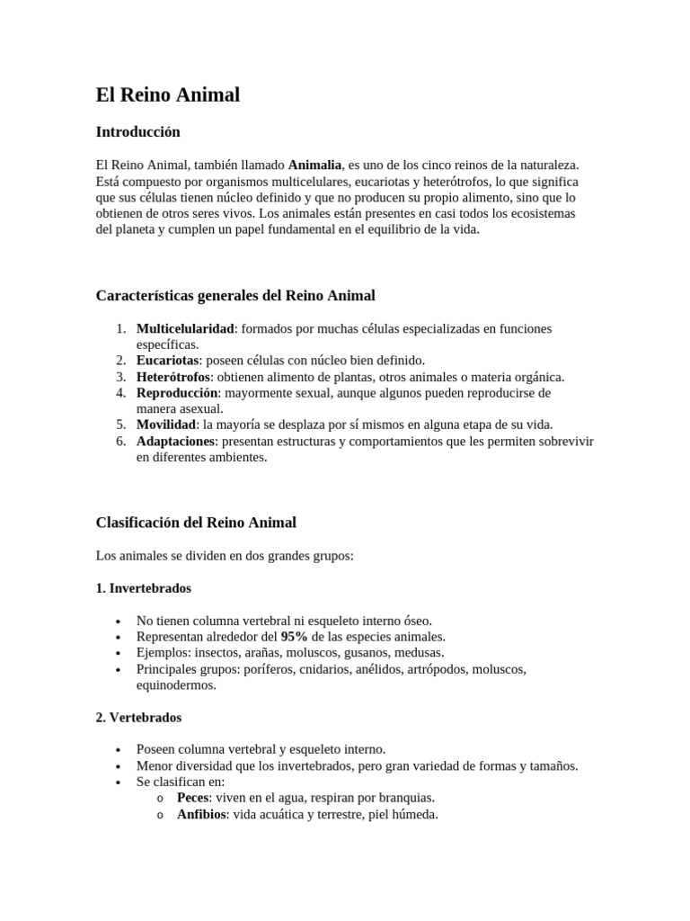 El Reino Animal | PDF | Invertebrado | Biología