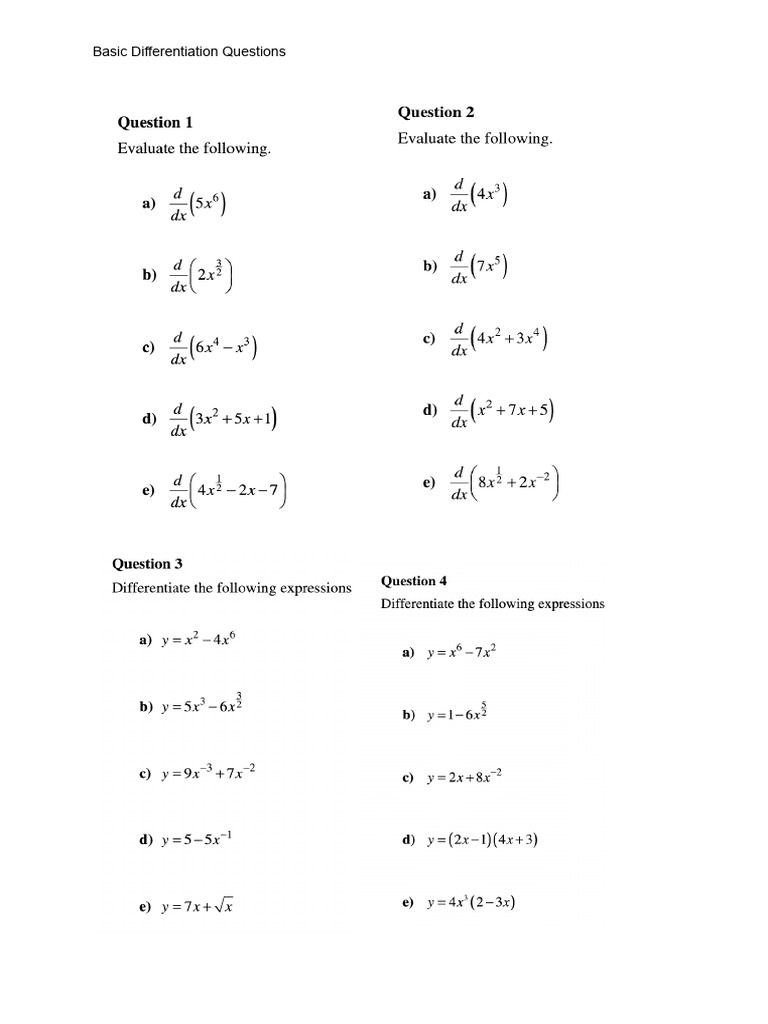 Differentiation Worksheet-1 | PDF