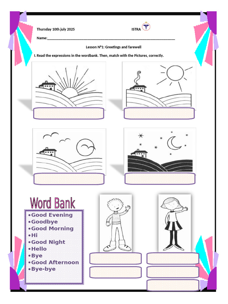 Greetings and Farewells Worksheet 2 l1 | PDF