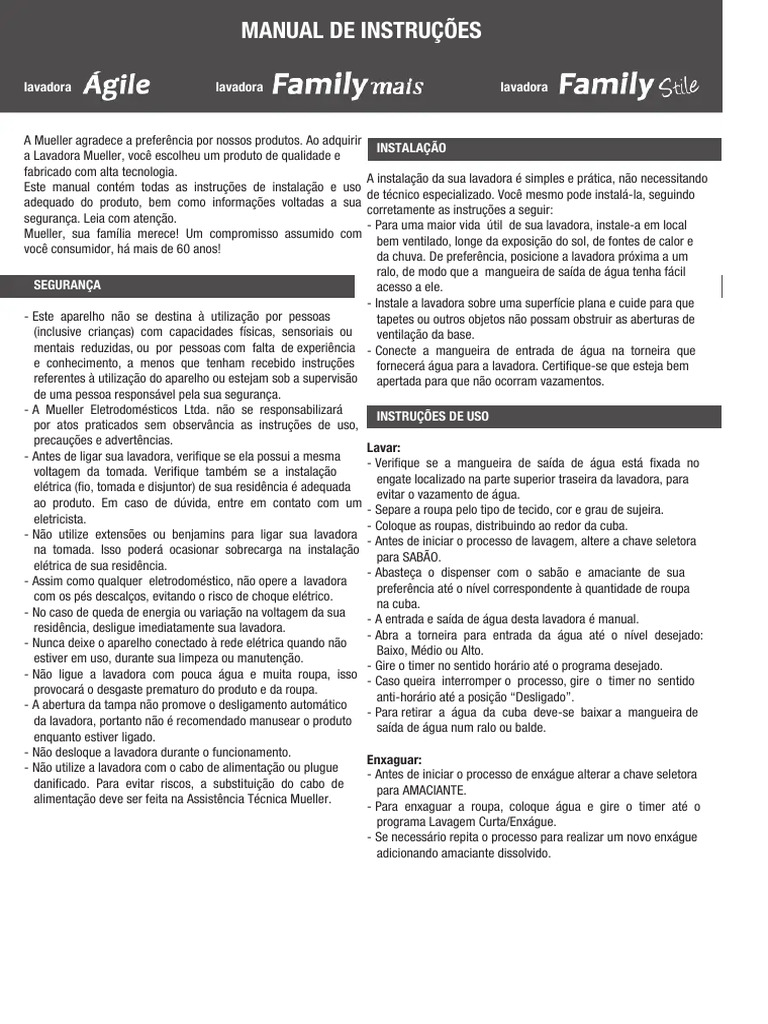 Manual de Instruções da Lavadora Mueller | PDF