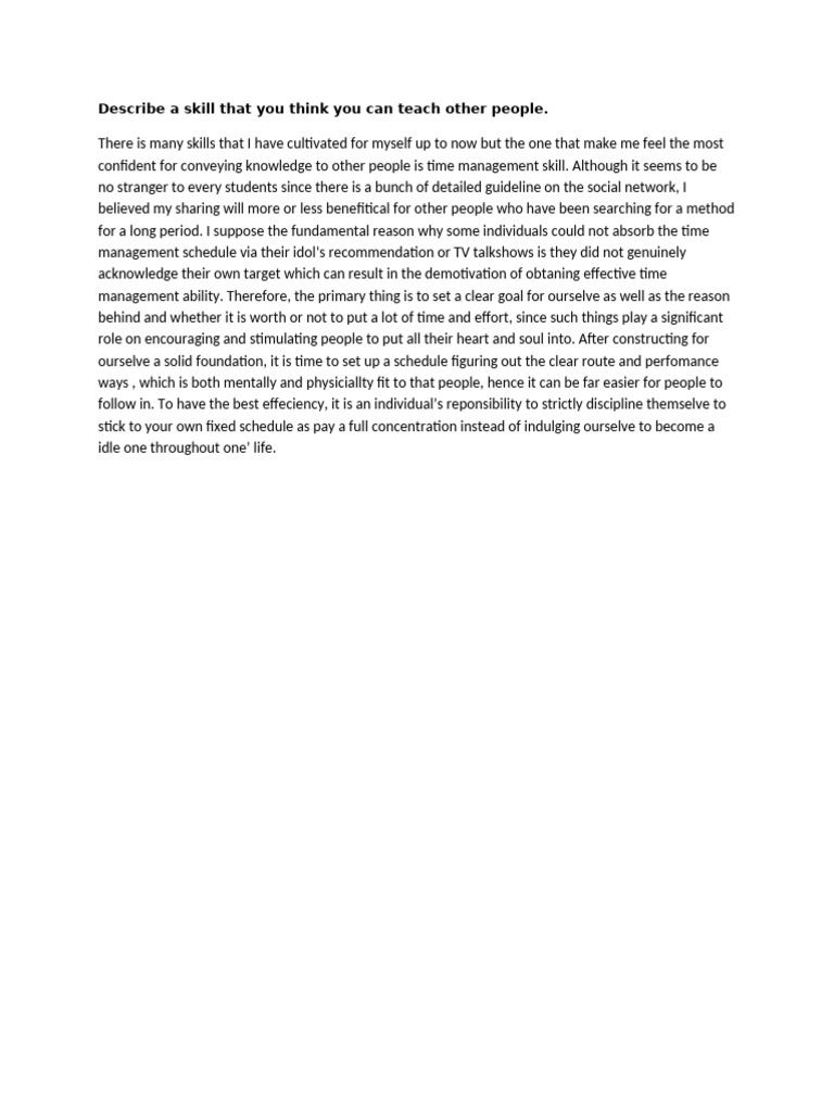 Describe A Skill That You Think You Can Teach Other People | PDF