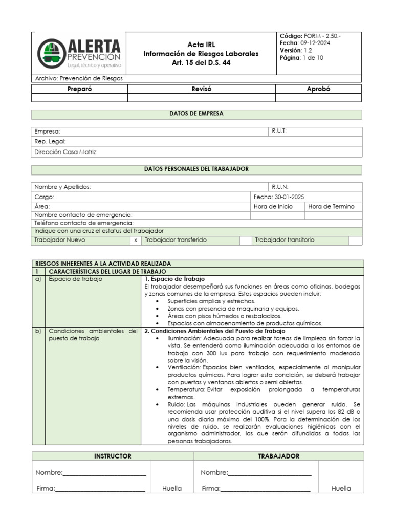 FORM - 2.50. - Acta IRL Información de Los Riesgos Laborales (DS 44) V2 ...