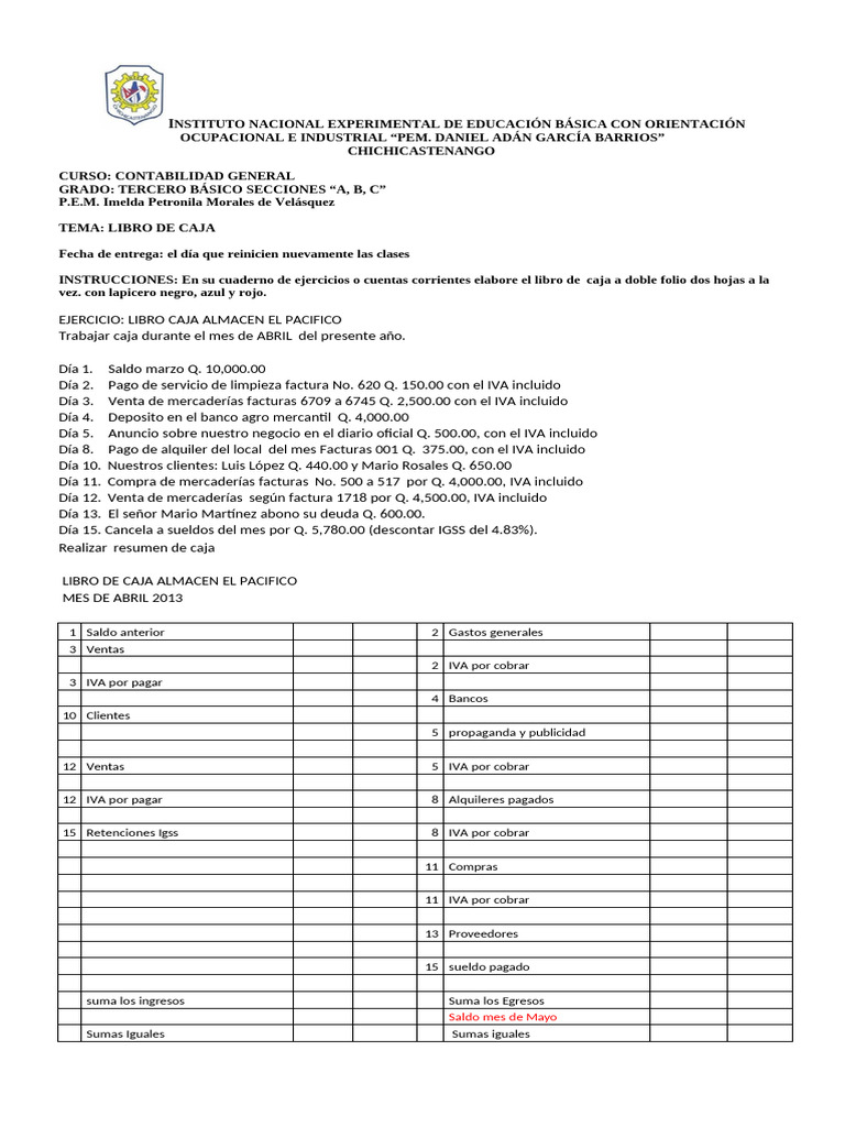 Ejemplo de Libro de Caja para Contabilidad | PDF | Jerga corporativa ...