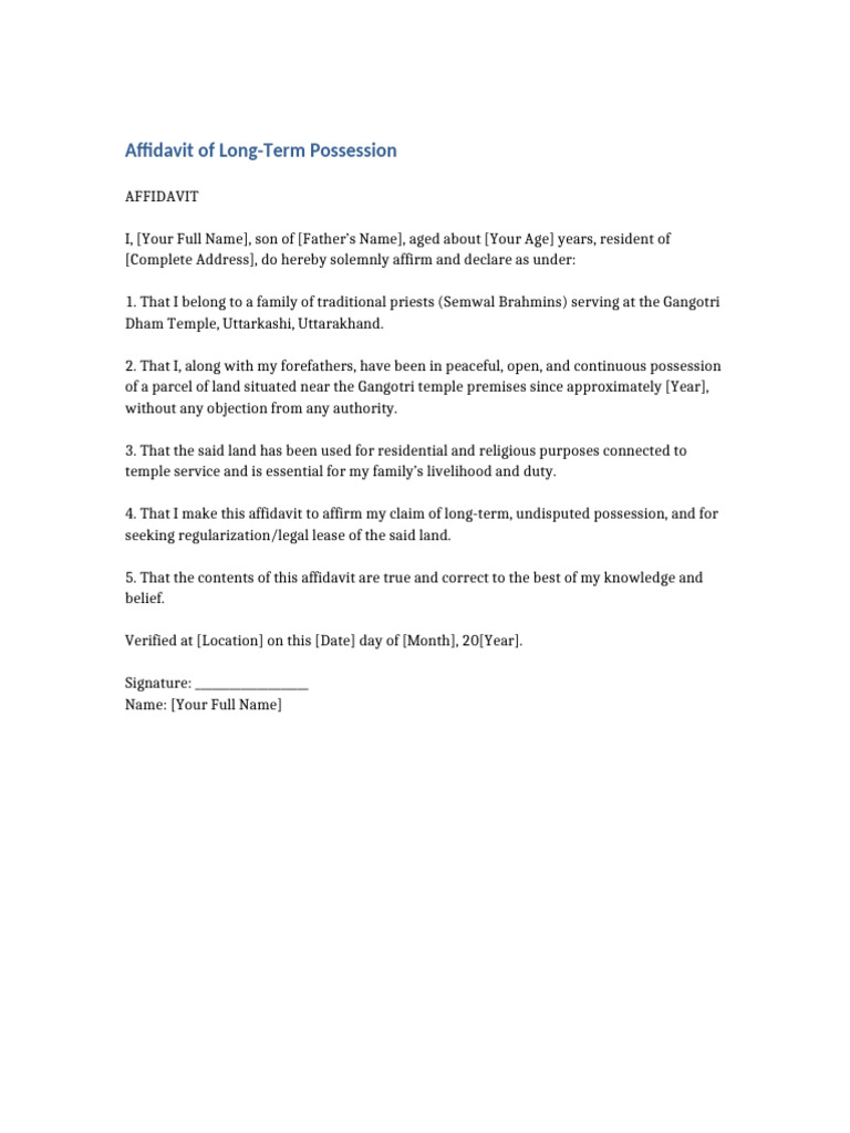 Affidavit Long Term Possession | PDF