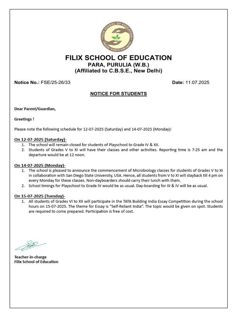 33 Notice Students | PDF