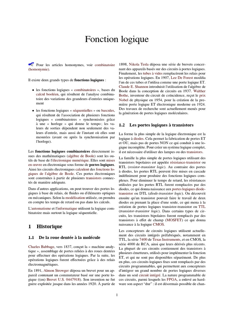 Types et Histoire des Fonctions Logiques | PDF | Électronique ...