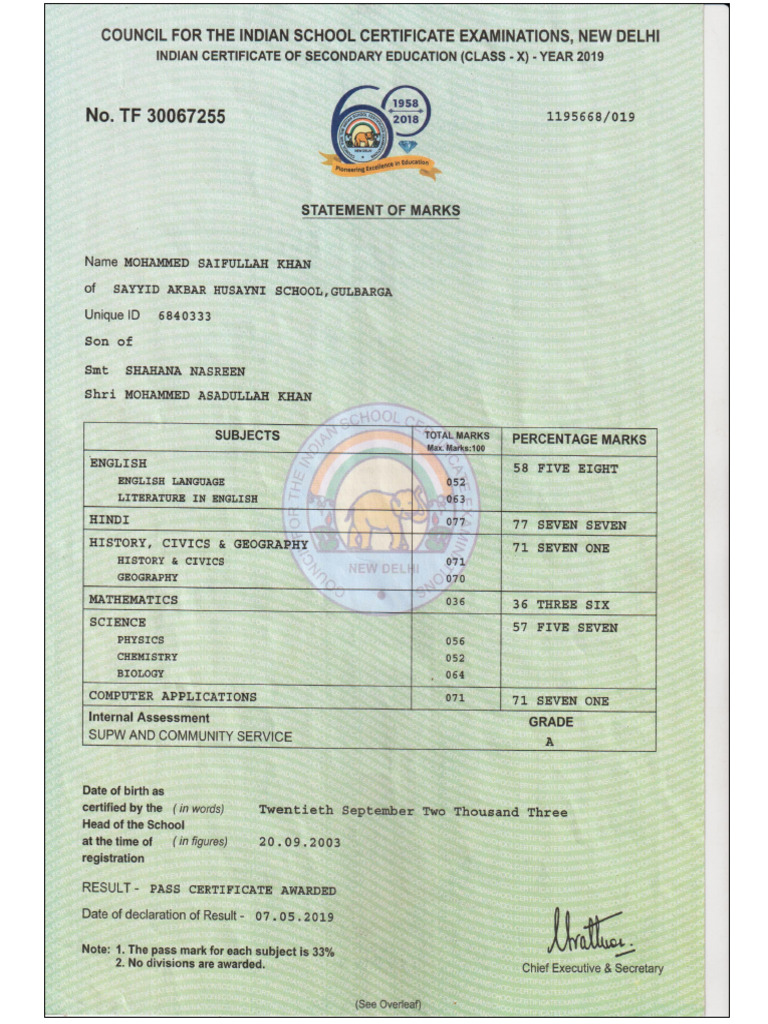 10th Marks Card-1 | PDF