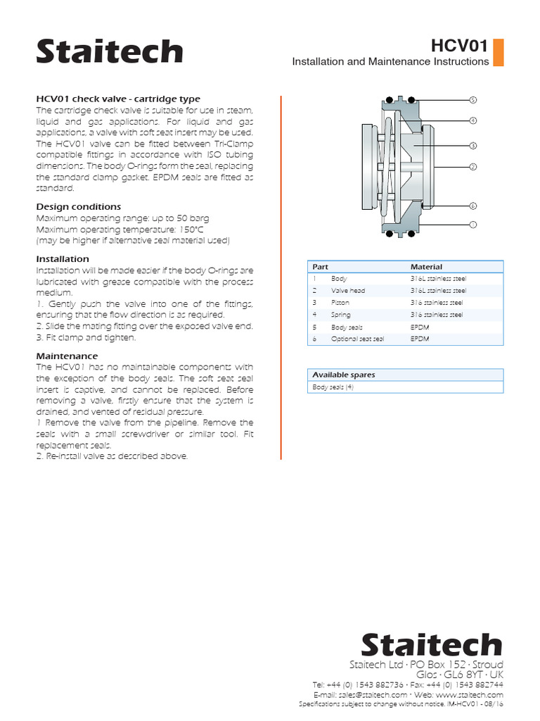 HCV01 Check Valve Installation Guide | PDF | Valve | Mechanical Engineering