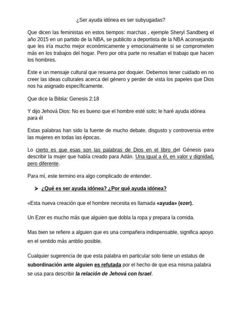 Mentira 28, Ser Ayuda Idonea Es Ser Subyugadas | PDF