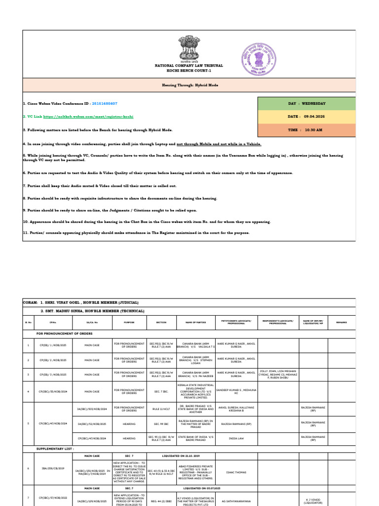 Daily Cause List - 09.04.2025 | PDF