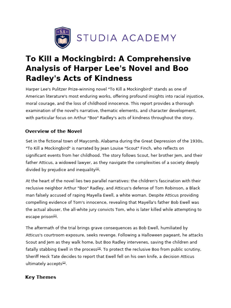 To Kill A Mockingbird - A Comprehensive Analysis of | PDF | To Kill A ...