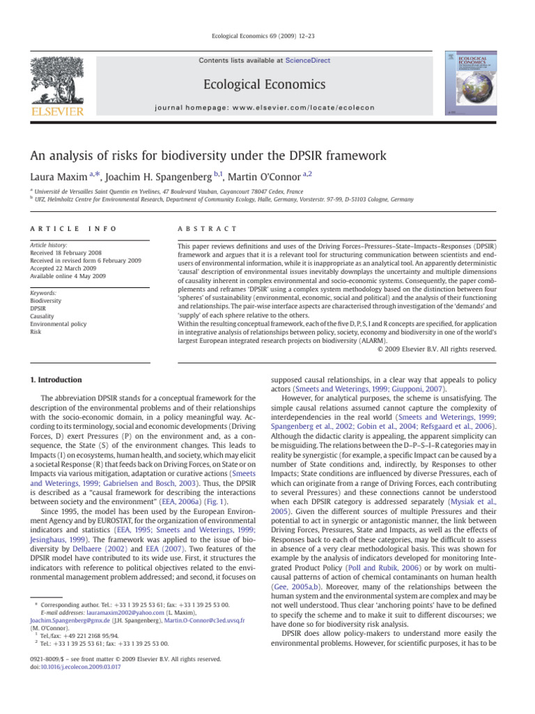 An Analysis of Risks For Biodiversity Under The DPSIR - 2009 ...
